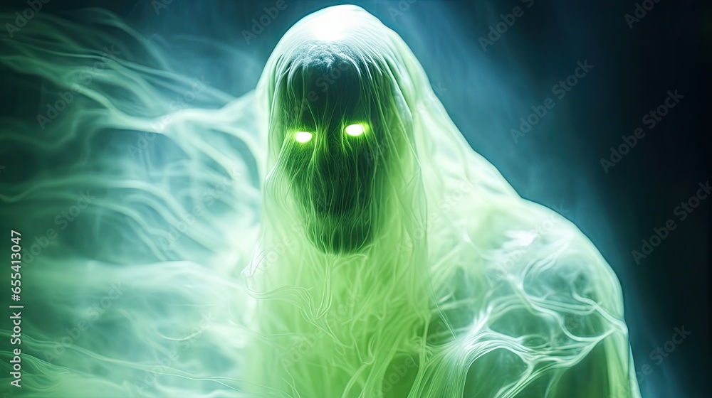 A creepy monster stares out of the darkness. A terrifying image of an ...