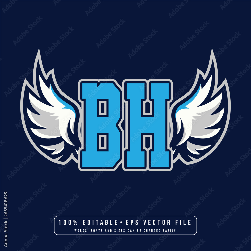 BH wings logo vector with editable text effect. Editable letter BH ...