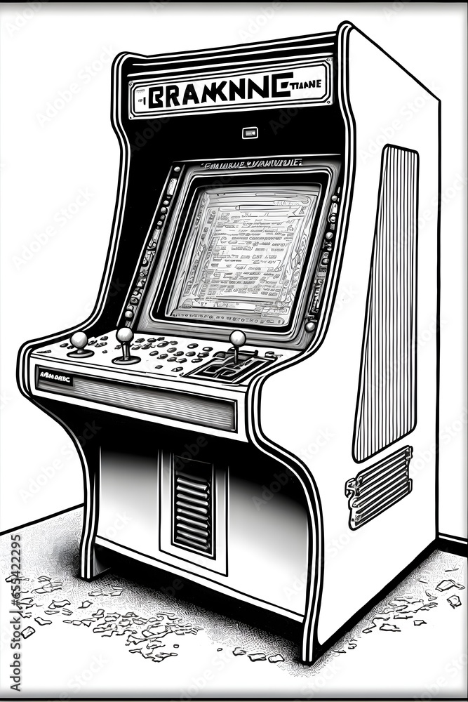 imagine coloring page of an arcade machine black and white Stock ...