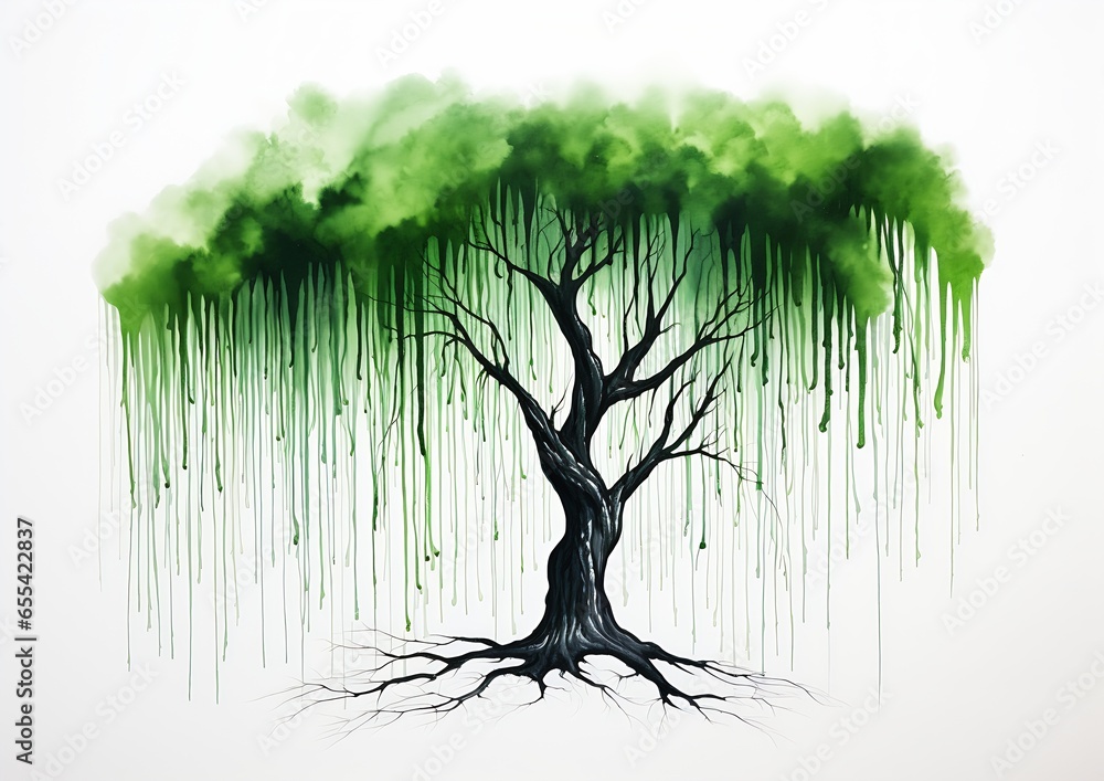 tree green leaves branch slime dripping graphics monochromatic looks ...