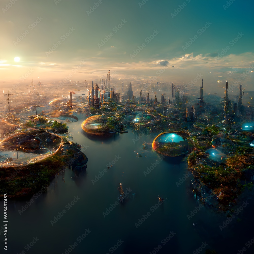 16K another planet cityscape peaceful floating human greek mythology ...