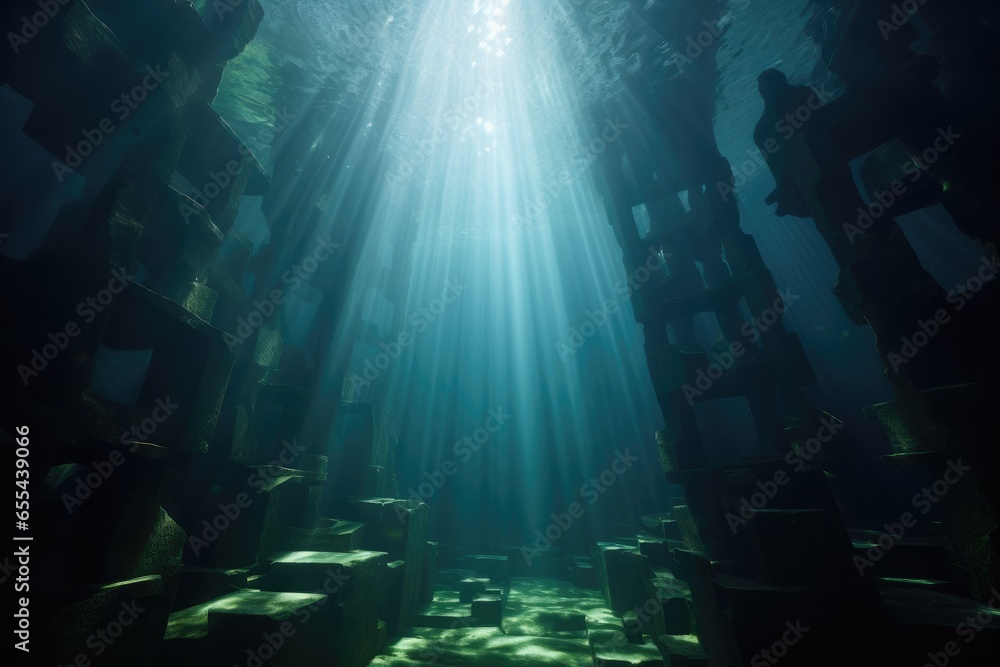 Underwater background of shafts of light coming through surface ...