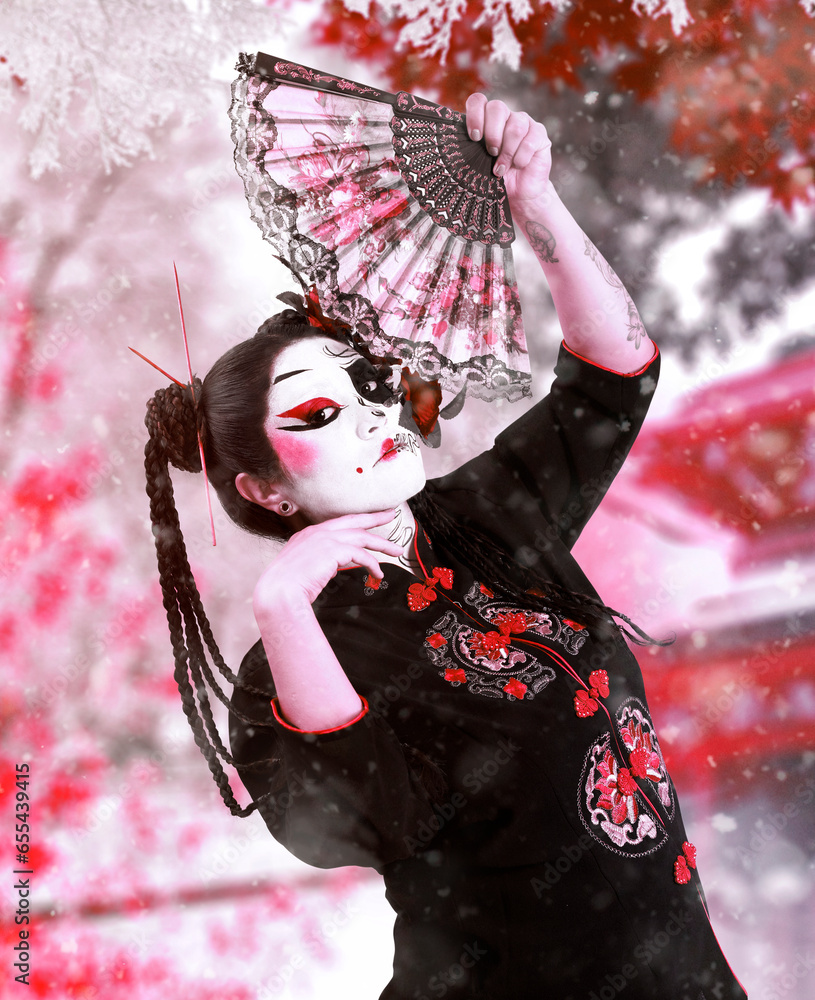 Catrina, mexico, Japon, cosplay, abanico, kimono, nieve, otoño, dia de ...