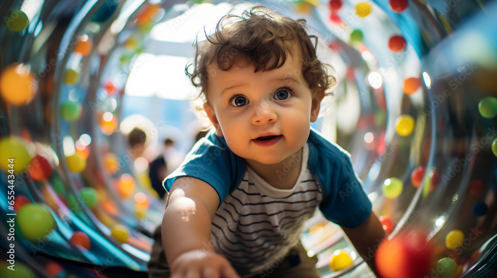 a baby explores a city's interactive children's museum, their wide-eyed ...