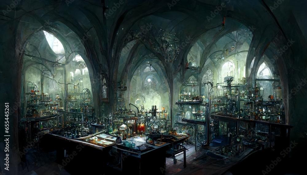 Lamordia laboratory interior gothic architecture dark experiments ...