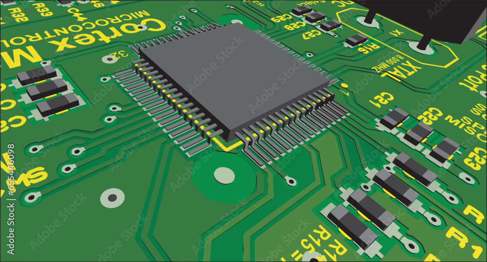 Vector pcb layout with microcontroller. Printed circuit board of an ...