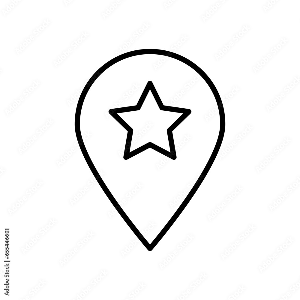 favorite Location star icon set, Map pin place marker. location pointer icon symbol in flat ...