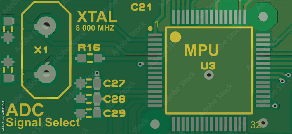 Vector pcb layout with microcontroller. Printed circuit board of an ...