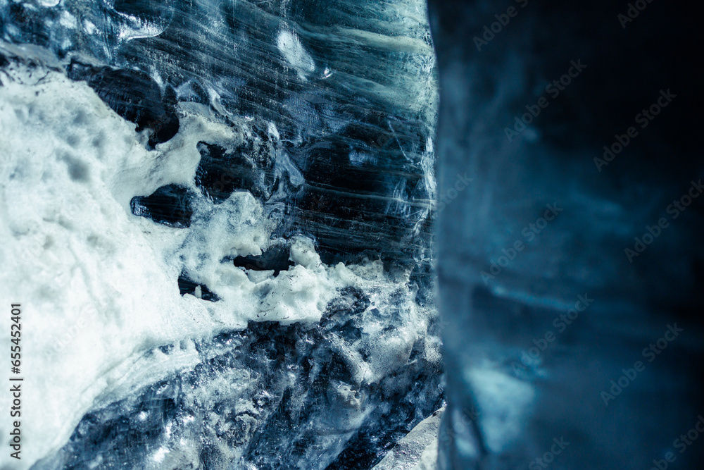 Ice blocks melting in vatnajokull crevasse, climate change affecting ...