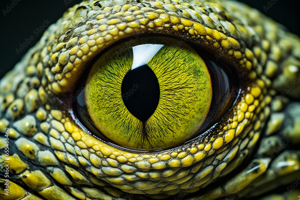 Generative AI illustration of macro of bright majestic eye of snake ...