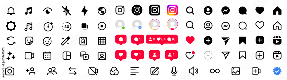 Instagram icons collection set. social media icon like, comment, share ...