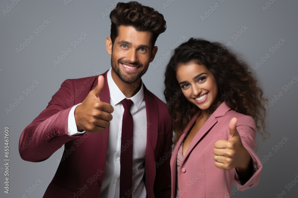 Picture of man and woman showing their approval by giving thumbs up ...