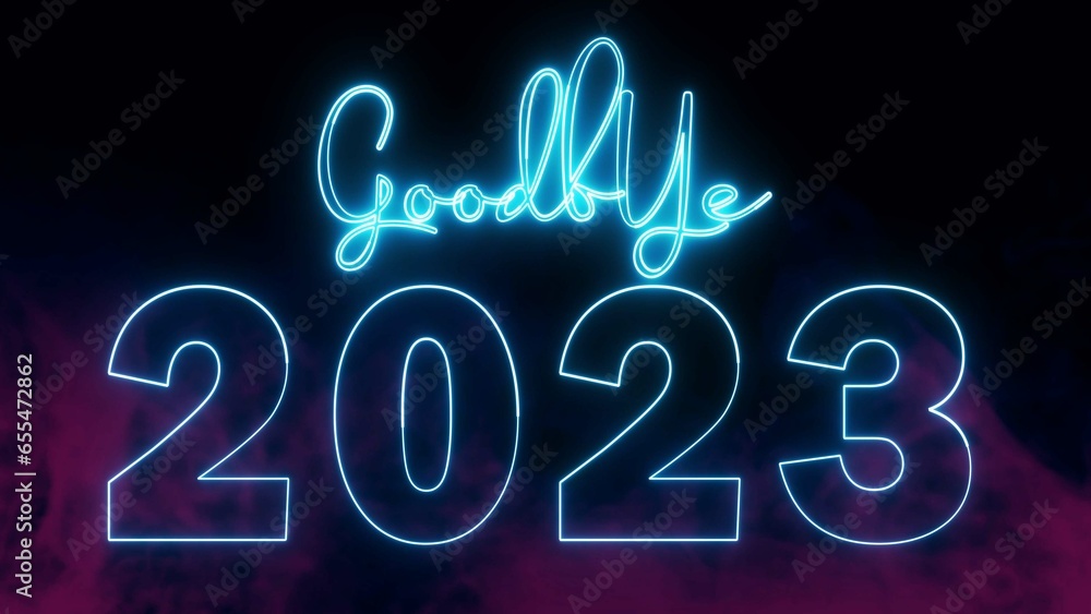 Goodbye 2023 text font with neon light. Luminous and shimmering haze ...