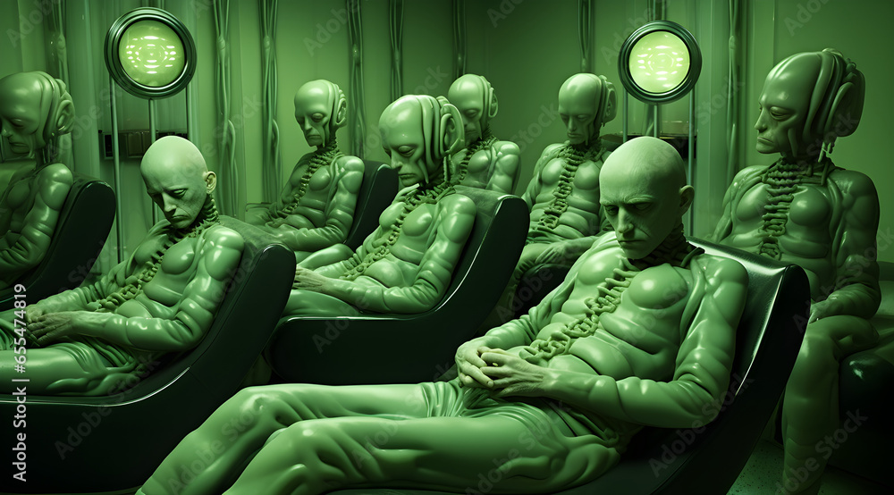 Green Aliens Asleep on an Interstellar Voyage in stasis inside their ...