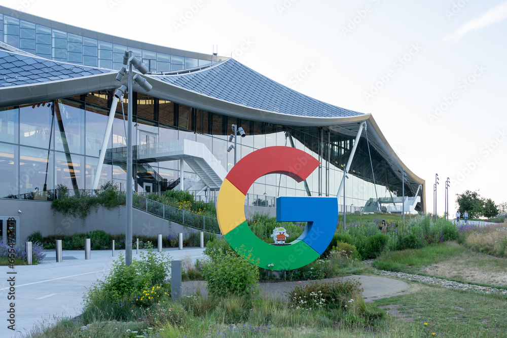 Exterior view of Google Bay View corporate campus in Mountain View ...