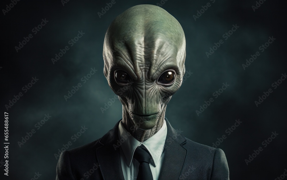 In this unique portrayal, an outer space dweller dons a sophisticated ...