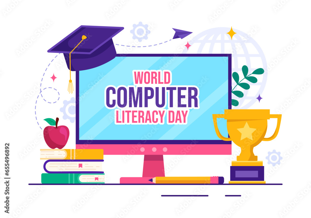 World Computer Literacy Day Vector Illustration on December 2 with Book ...