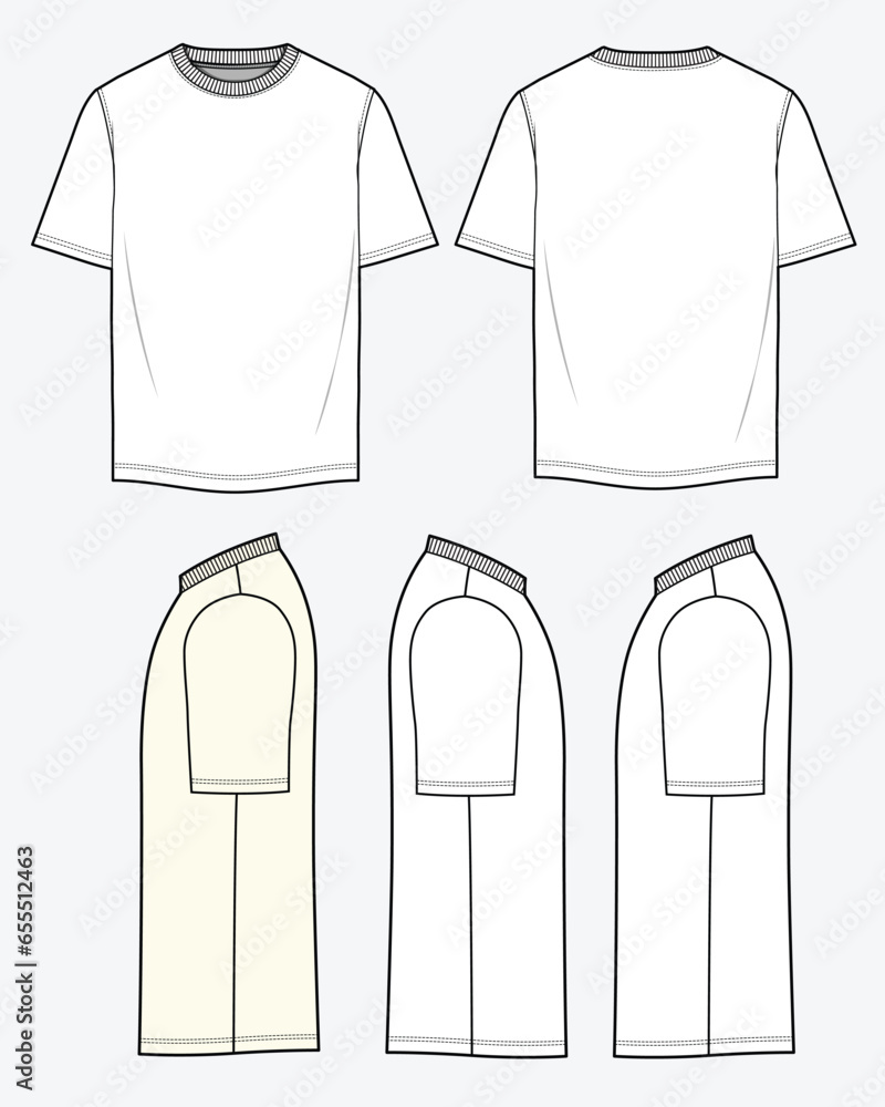 Men and women casual t-shirt with short sleeve, side view front and ...