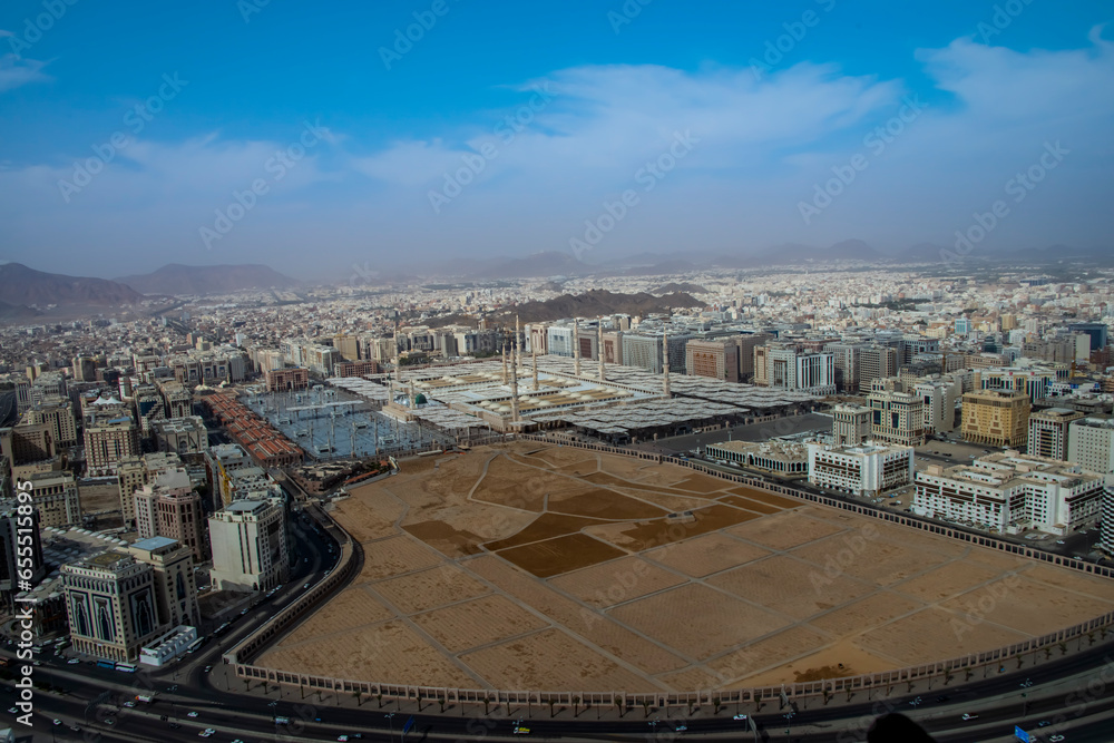 Masjid Nabawi in Madinah : An aerial view from the Helicopter. Stock ...
