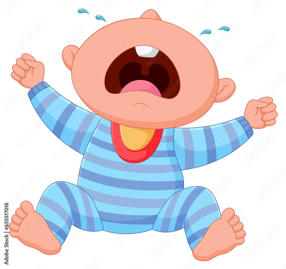 Cartoon cute baby sitting crying. Vector illustration Stock Vector ...