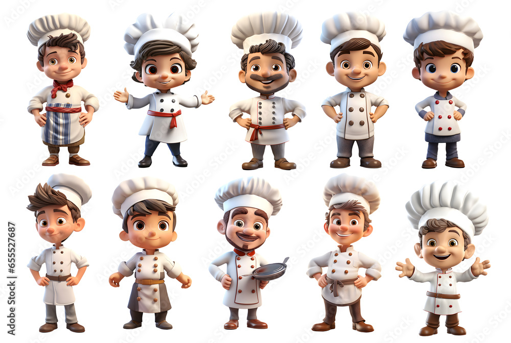 set of cute french Cook 3d Clipart Sticker, isolated, transparent ...