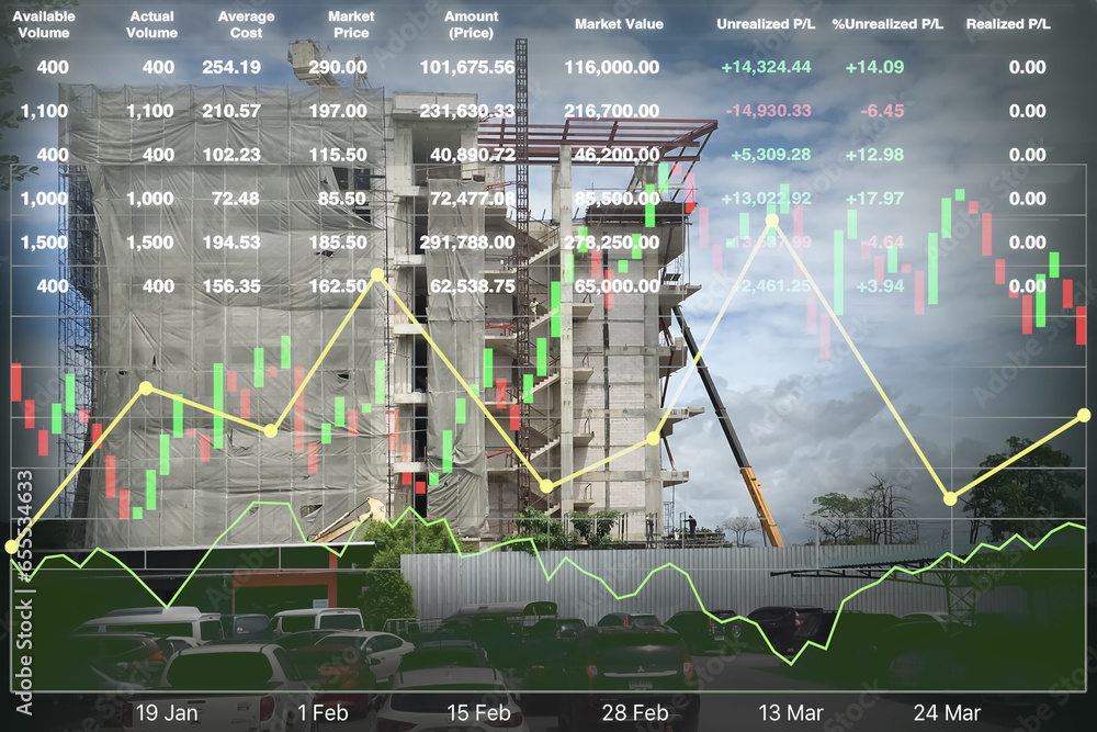 Tower crane and mobile crane working on modern buildings projects with ...