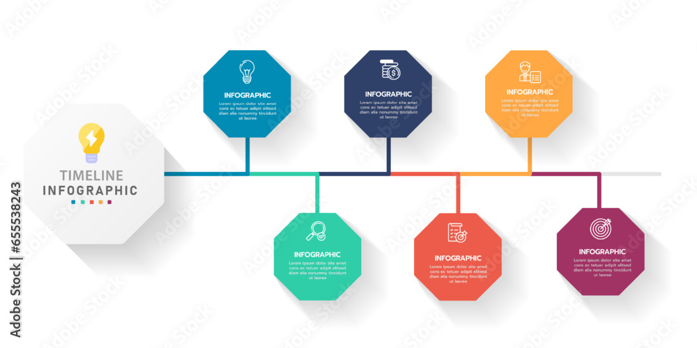 Infographic template for business. 6 Steps Modern Timeline diagram with ...