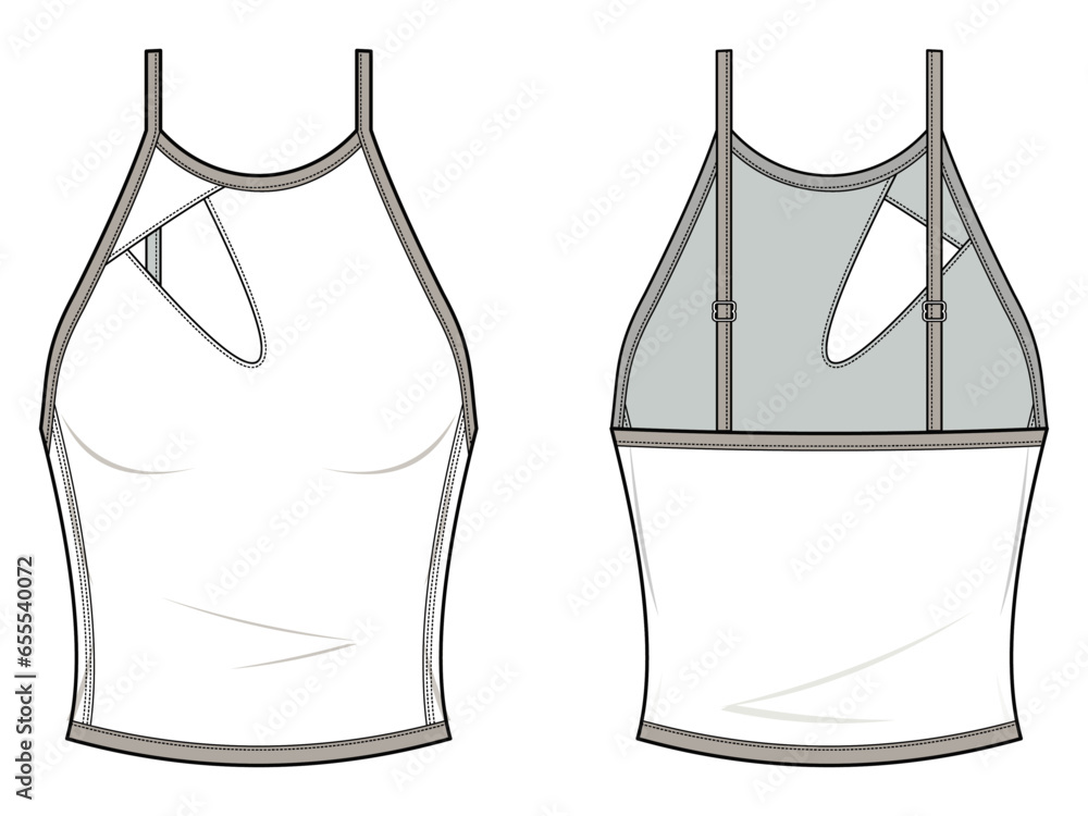 asymmetric cut-out halter top flat technical fashion illustration ...