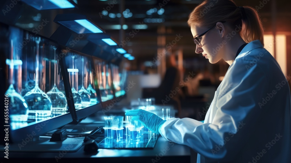 Poster Medical researcher analyzing data from a high throughput DNA ...