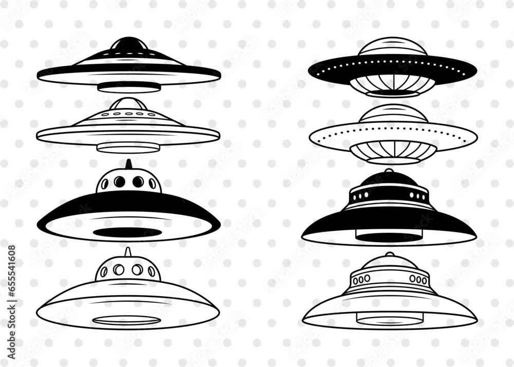 Stockvector UFO SVG, Flying Saucer Silhouette, Alien Invasion Svg ...