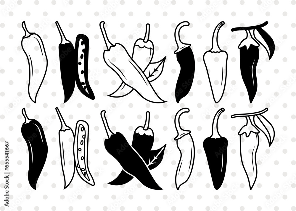 Chili Pepper SVG, Chili Silhouette, Hot Chili Svg, Hot Pepper Svg, Half ...