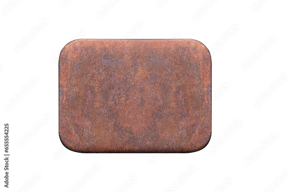 Rusty metal rectangular hatch cover with rounded edges is isolated on ...