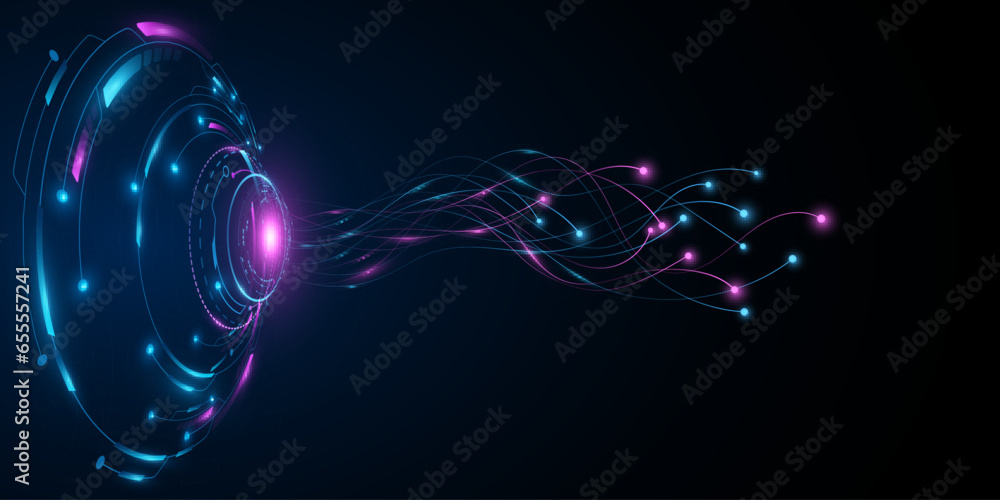 Futuristic HUD circle with glowing neural connectors. Digital sci-fi ...