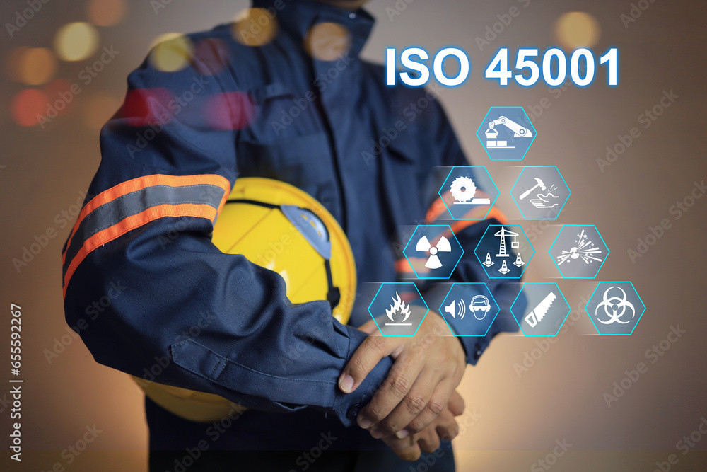 iso 45001 concept. workplace safety standard health and safety of ...