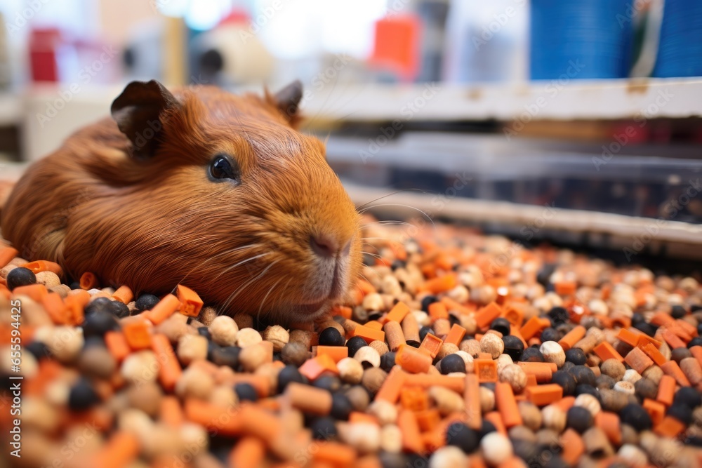 guinea pig sleeping in a crowded and messy cage Stock Photo | Adobe Stock