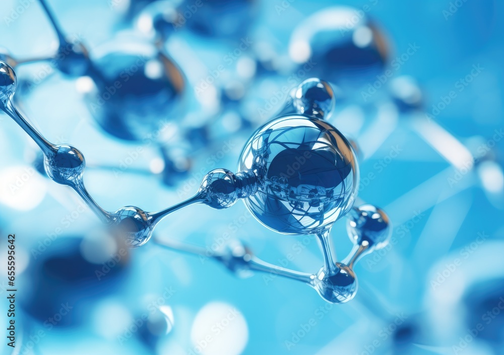 3D Molecule background with connected spherical particles, atoms ...