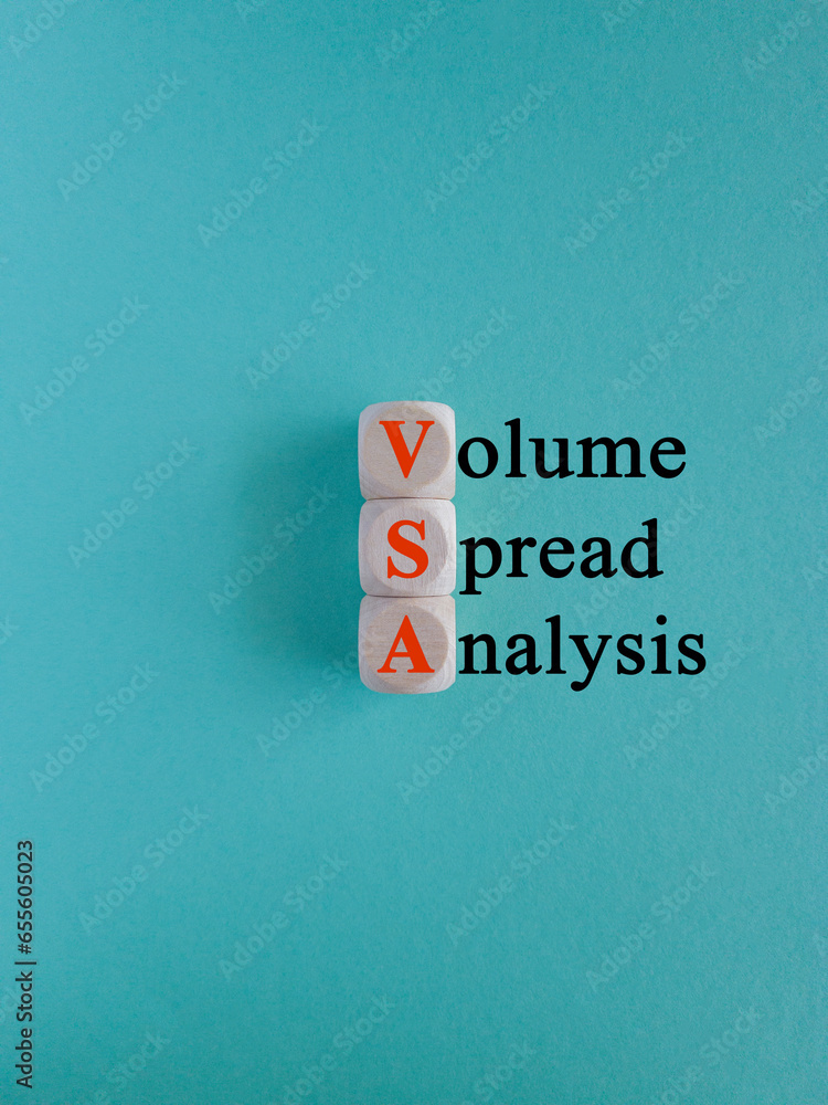 VSA - Volume Spread Analysis symbol. Wooden cubes with red words VSA ...