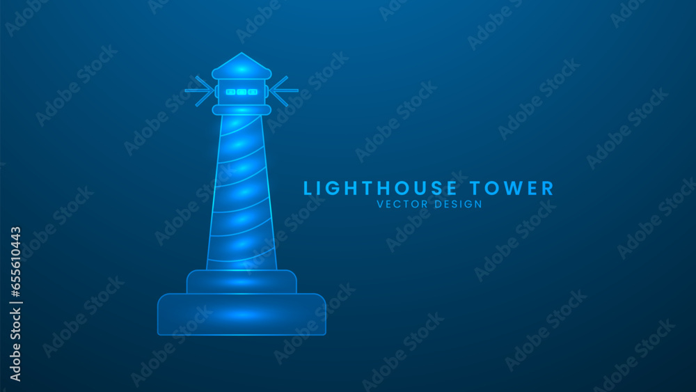 Lighthouse tower with light. Vector illustration with light effect and ...