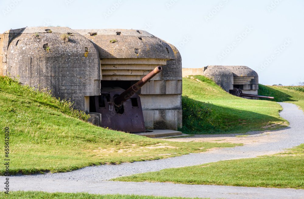 Two bunkers holding each a 150 mm gun in the Longues-sur-Mer battery in ...