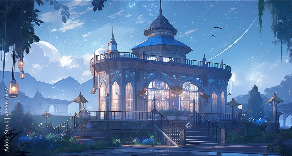 Magic fantasy castle in digital art painting illustration concept style ...