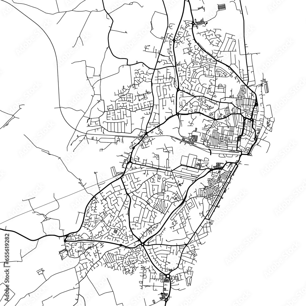 1:1 square aspect ratio vector road map of the city of Lowestoft in the ...