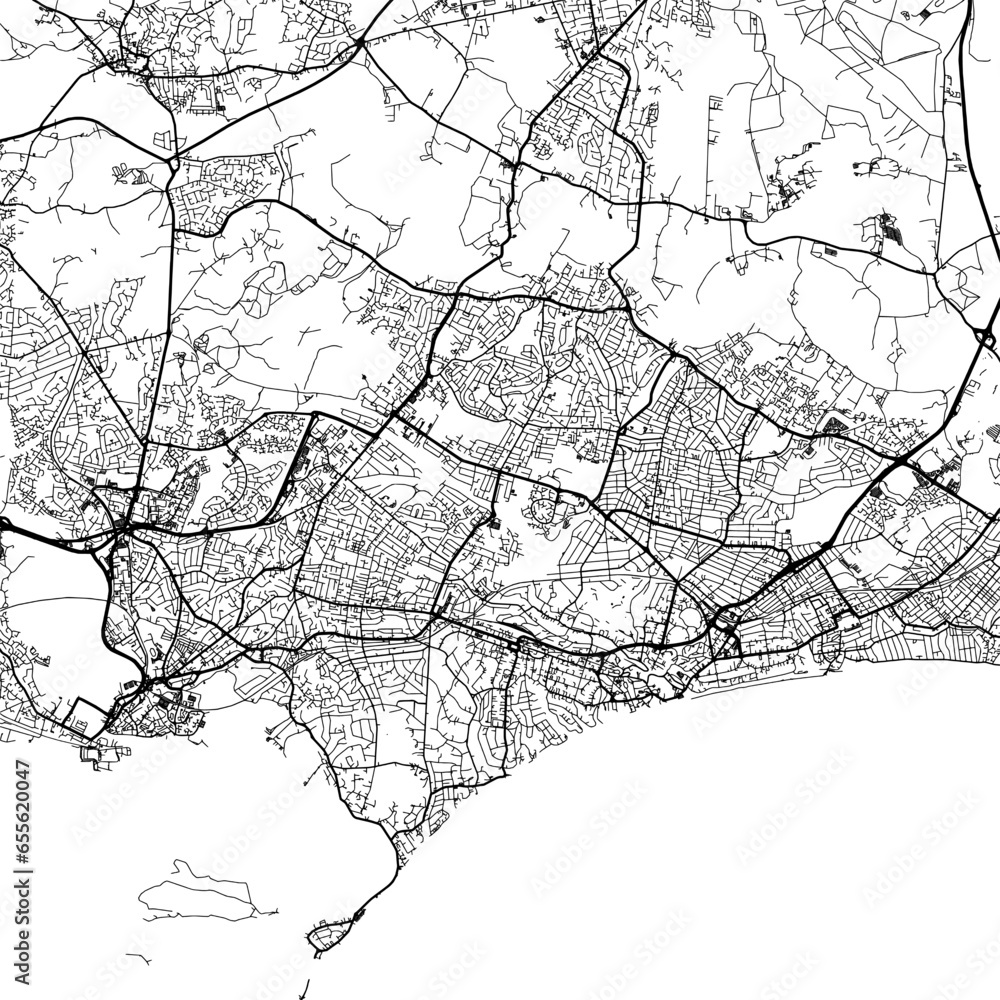 1:1 square aspect ratio vector road map of the city of Bournemouth in ...