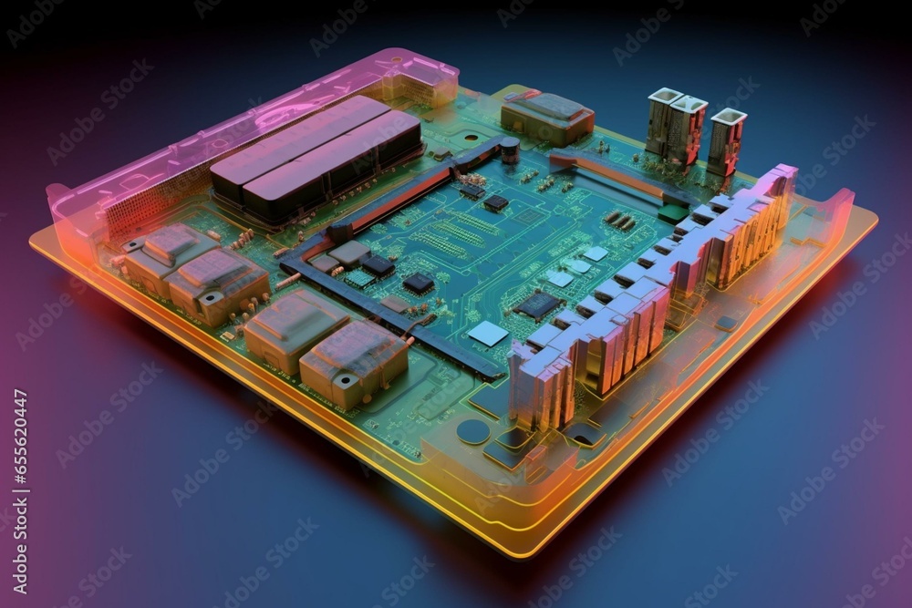 3D computer model showing temperature distribution on PCB surface and ...
