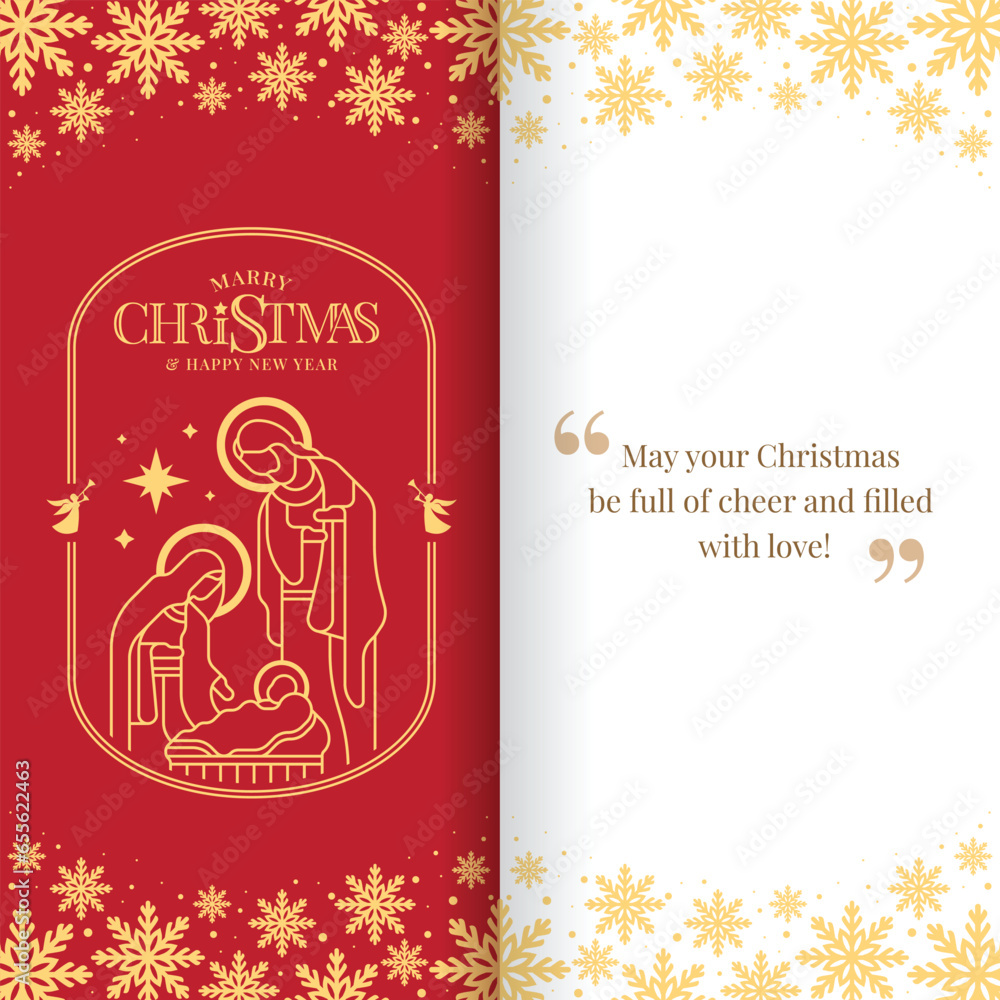 Christmas greeting card - Gold line the nativity with mary and joseph ...