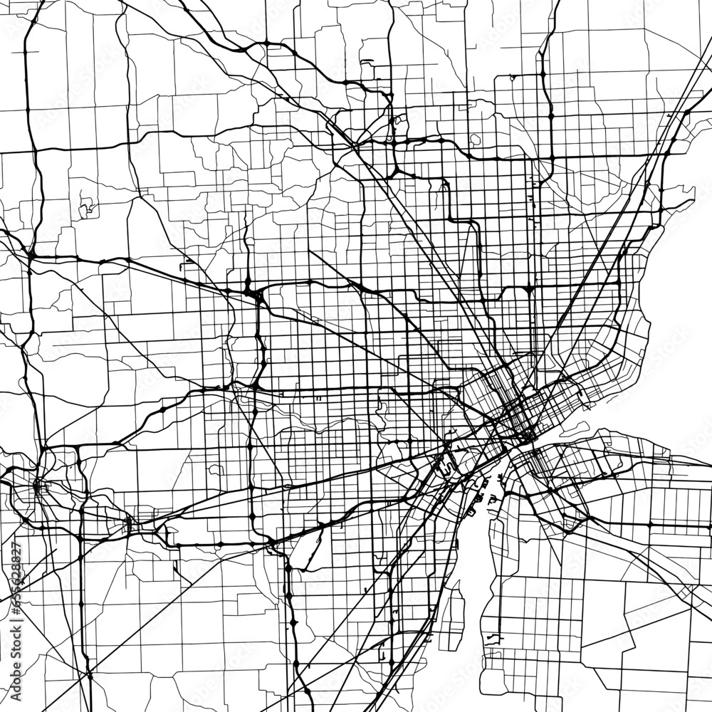1:1 square aspect ratio vector road map of the city of Detroit Metro ...
