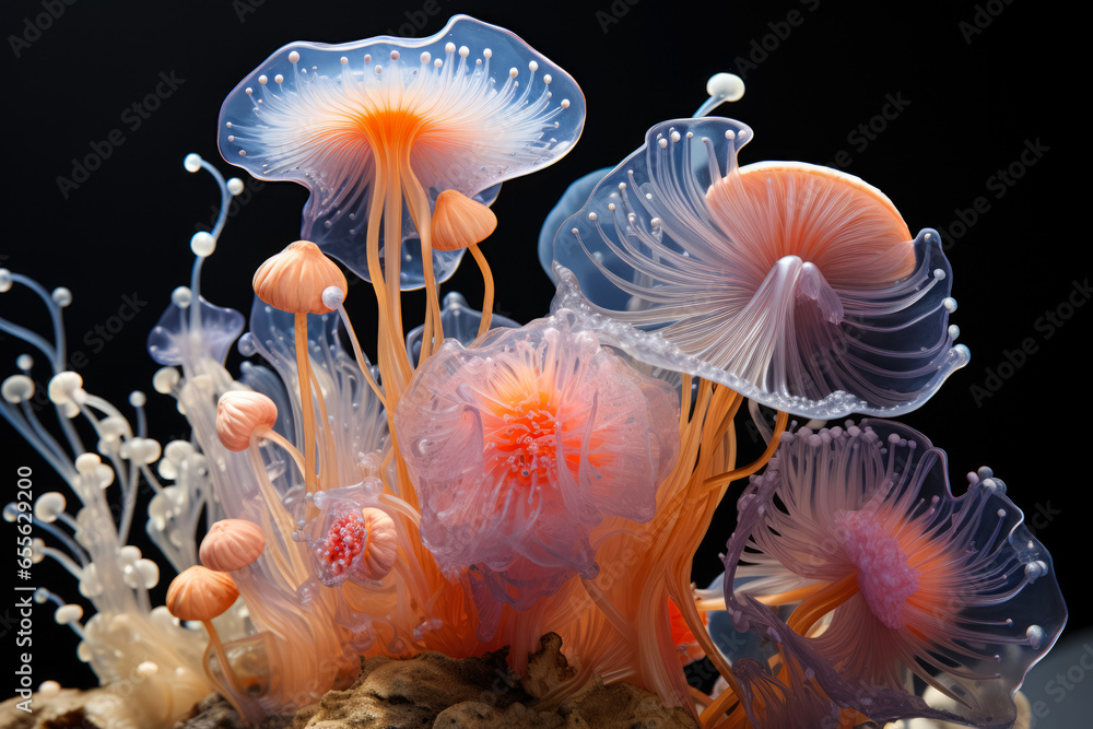 Ultra-magnified detailed imagery of fungal spore structures under high ...