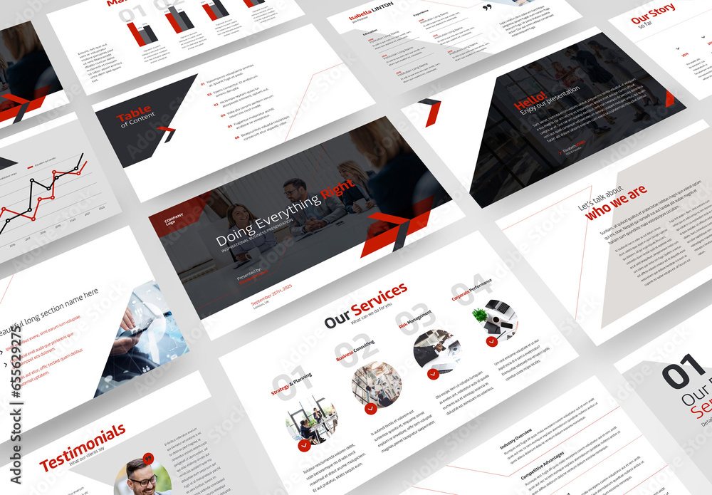 Business Presentation Slide Deck Layout with Gray and Red Accents Stock ...