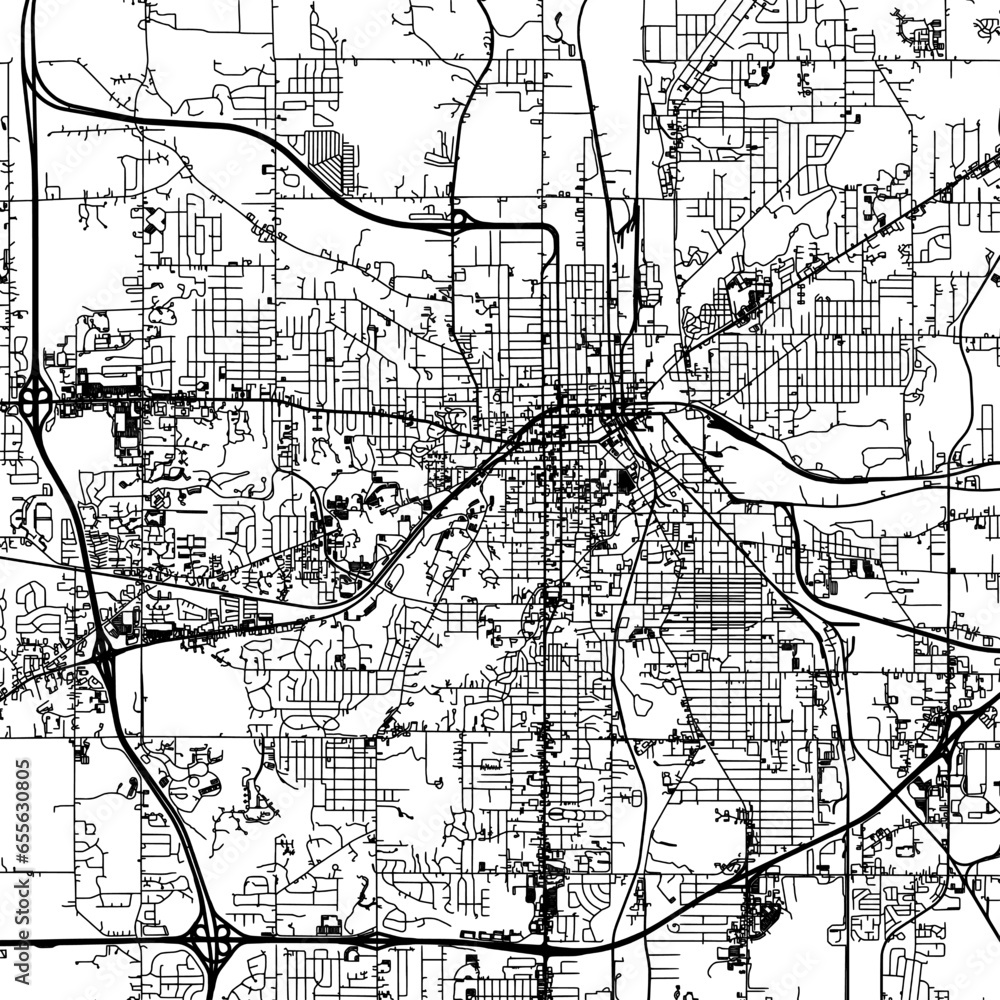 1:1 square aspect ratio vector road map of the city of Kalamazoo ...
