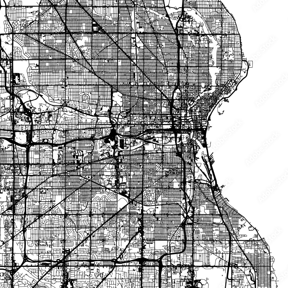1:1 square aspect ratio vector road map of the city of Milwaukee ...