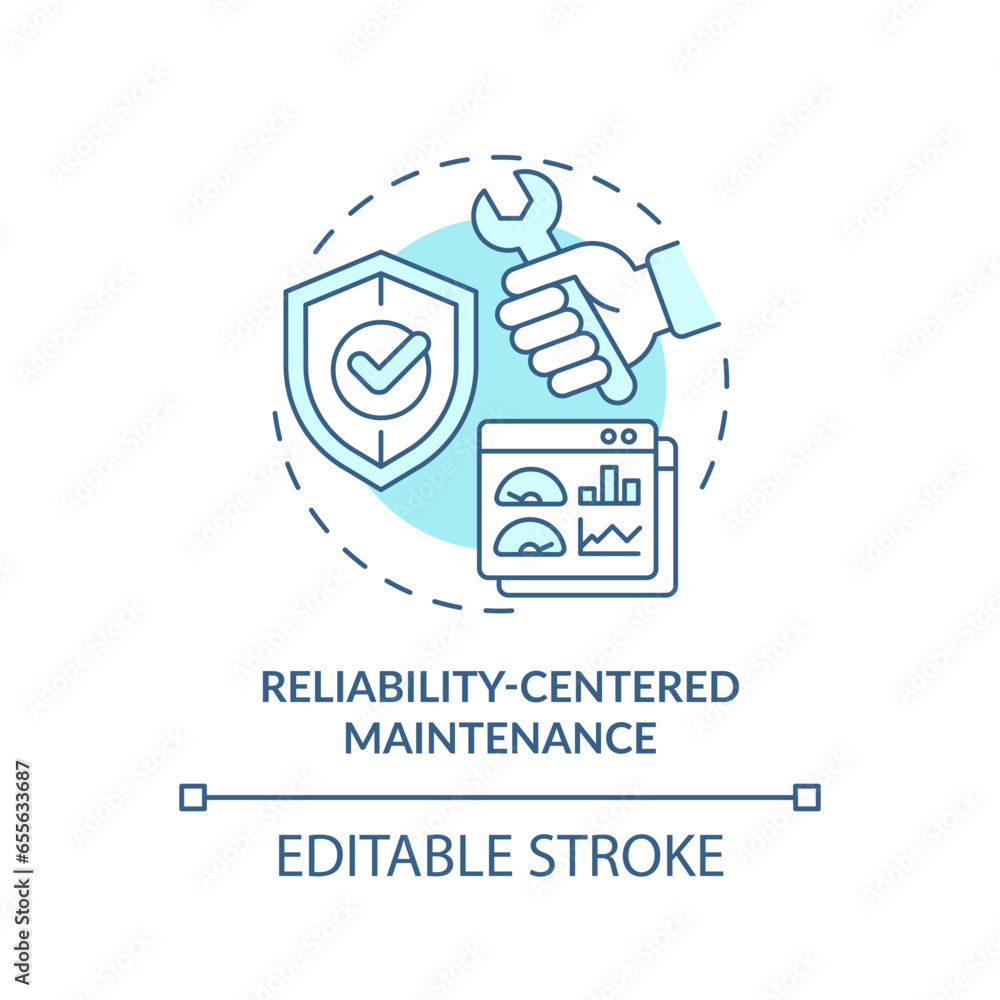 2D editable blue icon reliability centered maintenance concept ...